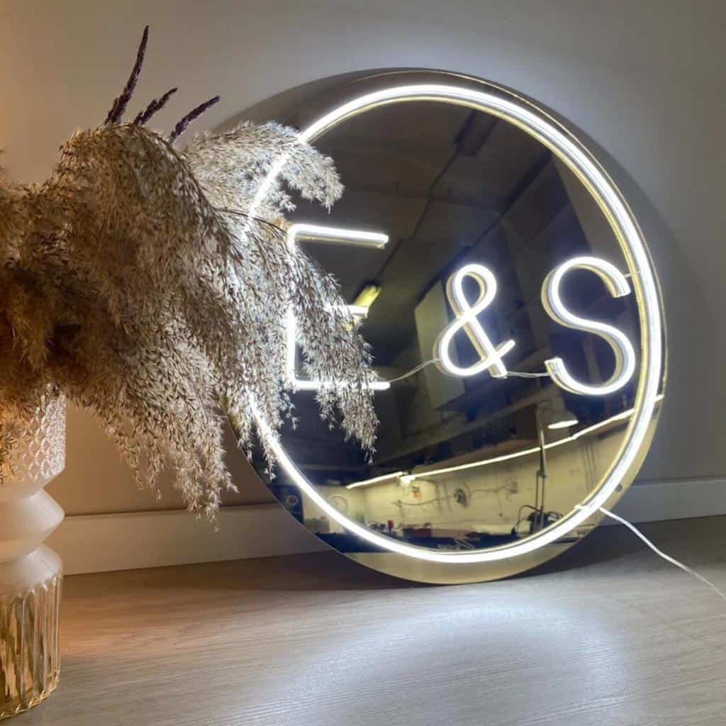 Gold Mirror Wedding Sign with Initials - Wedding Neon Signs